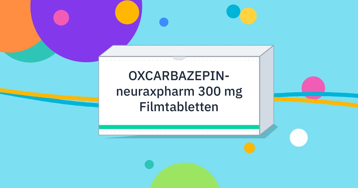 Symbolbild: Packung mit der Aufschrift OXCARBAZEPIN-neuraxpharm 300 mg Filmtabletten (PZN 09519488) – Verfügbarkeit und Bezug in Apotheken in Frankfurt am Main