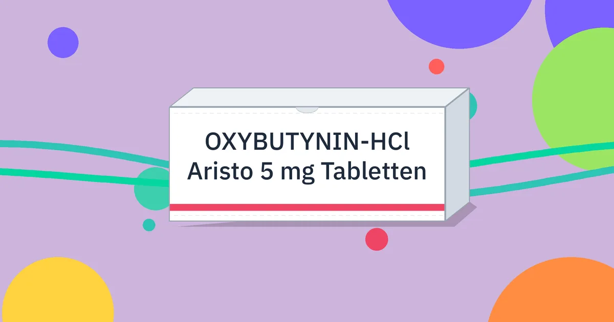 Symbolbild: Packung mit der Aufschrift OXYBUTYNIN-HCl Aristo 5 mg Tabletten (PZN 09714600) – Verfügbarkeit und Bezug in Apotheken in Frankfurt am Main