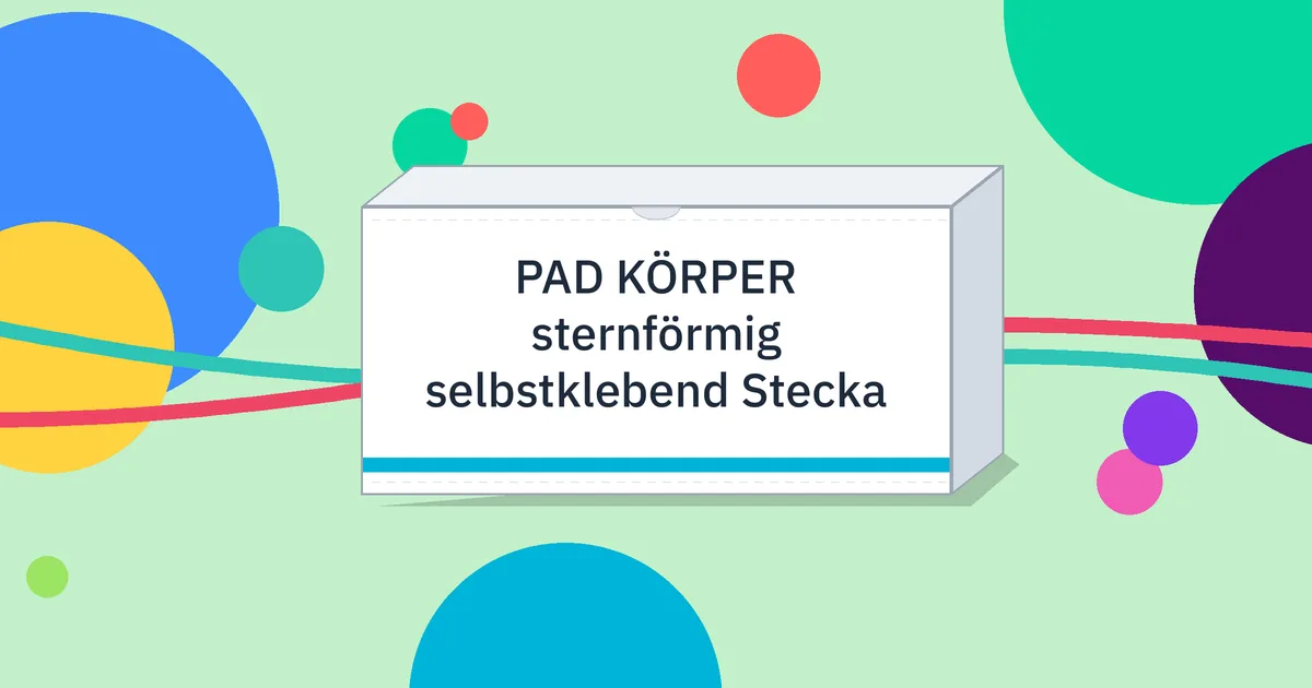 Symbolbild: Packung mit der Aufschrift PAD KÖRPER sternförmig selbstklebend Stecka (PZN 18400591) – Verfügbarkeit und Bezug in Apotheken in Frankfurt am Main