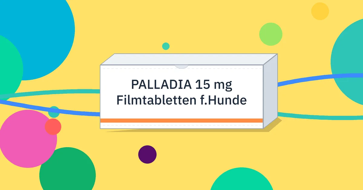Symbolbild: Packung mit der Aufschrift PALLADIA 15 mg Filmtabletten f.Hunde (PZN 11283455) – Verfügbarkeit und Bezug in Apotheken in Frankfurt am Main