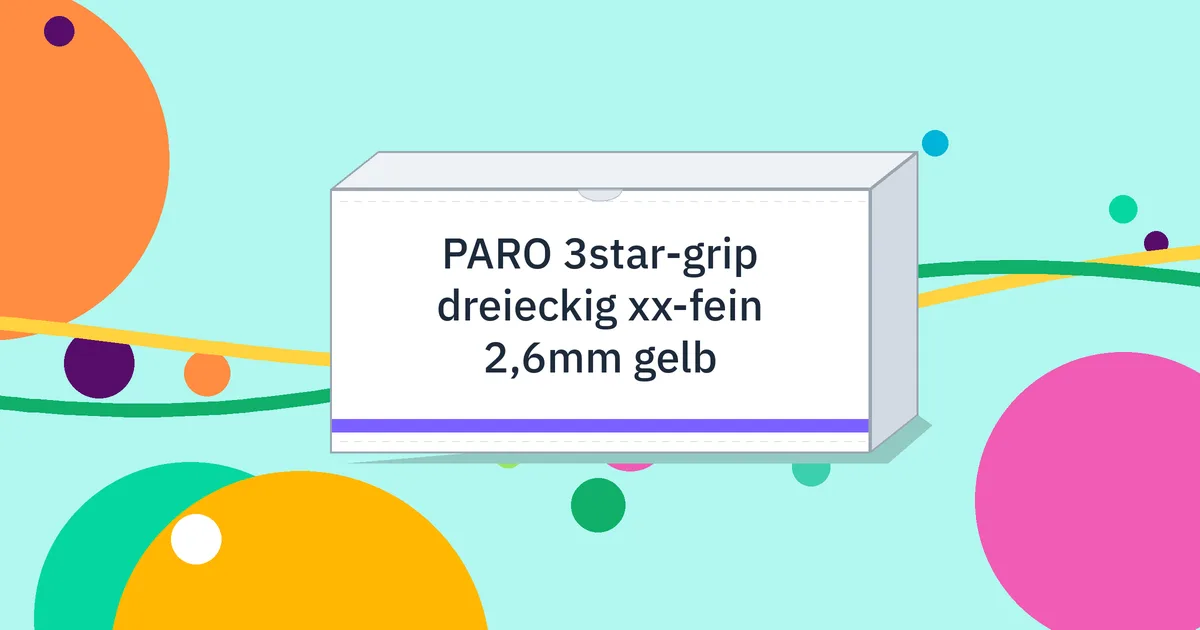 Symbolbild: Packung mit der Aufschrift PARO 3star-grip dreieckig xx-fein 2,6mm gelb (PZN 17372556) – Verfügbarkeit und Bezug in Apotheken in Frankfurt am Main