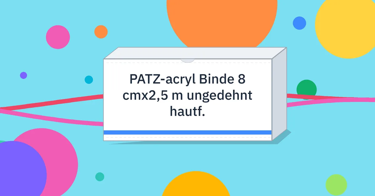Symbolbild: Packung mit der Aufschrift PATZ-acryl Binde 8 cmx2,5 m ungedehnt hautf. (PZN 06814614) – Verfügbarkeit und Bezug in Apotheken in Frankfurt am Main