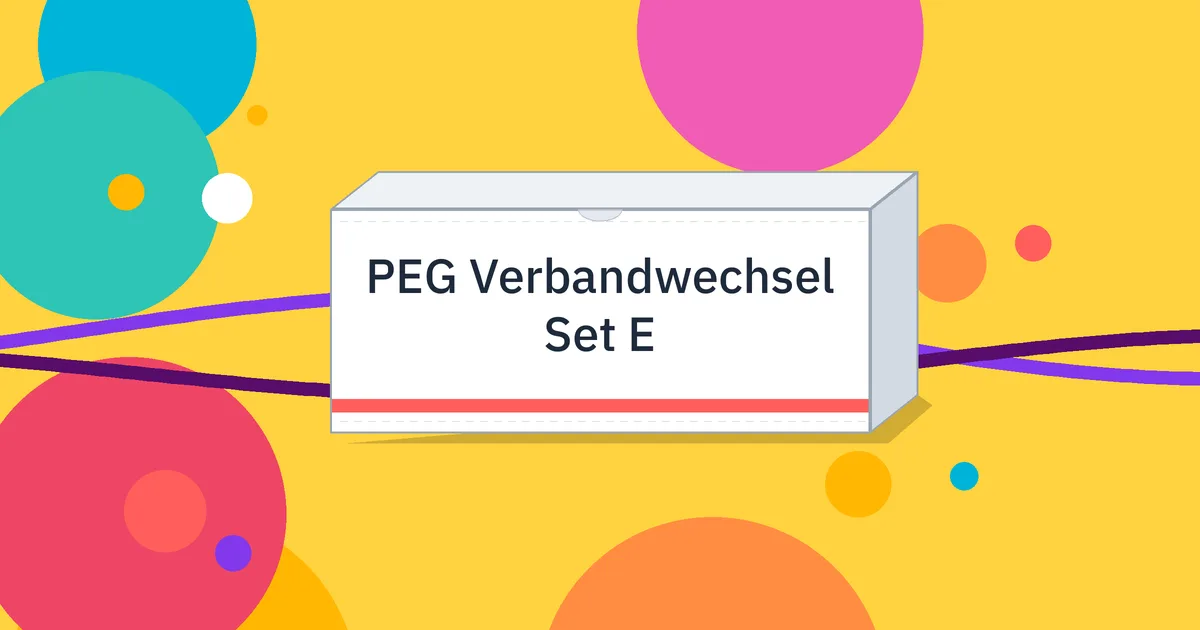 Symbolbild: Packung mit der Aufschrift PEG Verbandwechsel Set E (PZN 00647664) – Verfügbarkeit und Bezug in Apotheken in Frankfurt am Main