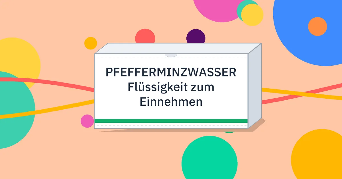 Symbolbild: Packung mit der Aufschrift PFEFFERMINZWASSER Flüssigkeit zum Einnehmen (PZN 15401532) – Verfügbarkeit und Bezug in Apotheken in Frankfurt am Main