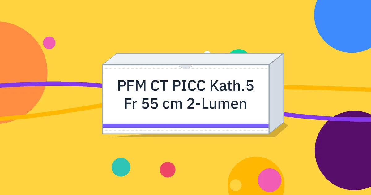 Symbolbild: Packung mit der Aufschrift PFM CT PICC Kath.5 Fr 55 cm 2-Lumen (PZN 11165603) – Verfügbarkeit und Bezug in Apotheken in Frankfurt am Main