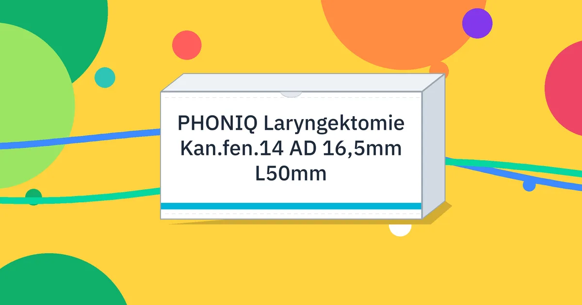 Symbolbild: Packung mit der Aufschrift PHONIQ Laryngektomie Kan.fen.14 AD 16,5mm L50mm (PZN 17382000) – Verfügbarkeit und Bezug in Apotheken in Frankfurt am Main