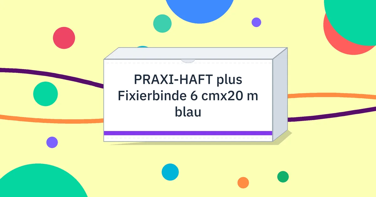 Symbolbild: Packung mit der Aufschrift PRAXI-HAFT plus Fixierbinde 6 cmx20 m blau (PZN 13870814) – Verfügbarkeit und Bezug in Apotheken in Frankfurt am Main