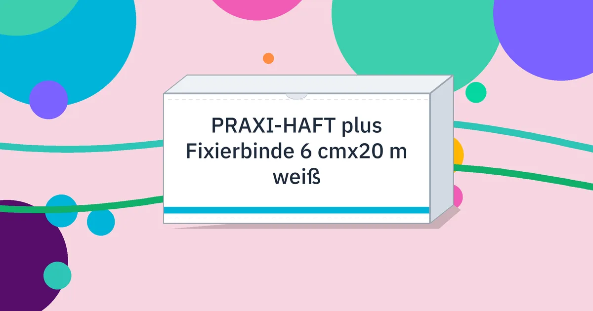 Symbolbild: Packung mit der Aufschrift PRAXI-HAFT plus Fixierbinde 6 cmx20 m weiß (PZN 13357732) – Verfügbarkeit und Bezug in Apotheken in Frankfurt am Main