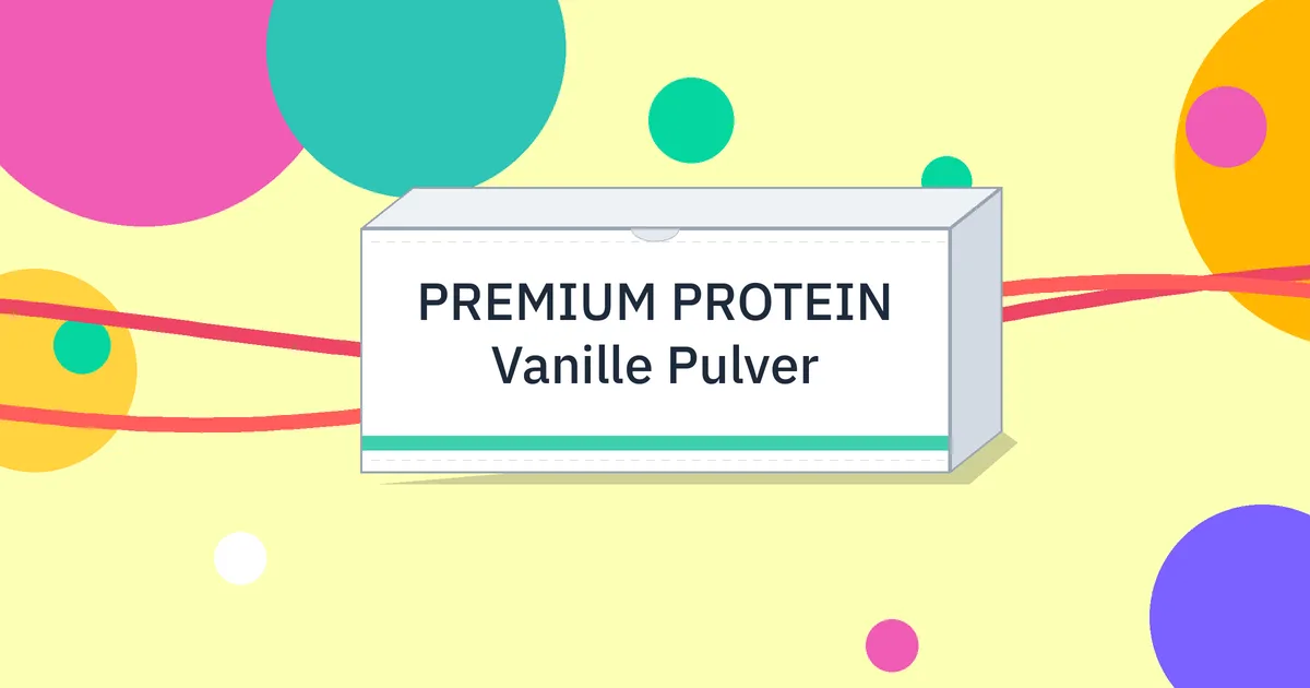 Symbolbild: Packung mit der Aufschrift PREMIUM PROTEIN Vanille Pulver (PZN 12458862) – Verfügbarkeit und Bezug in Apotheken in Frankfurt am Main