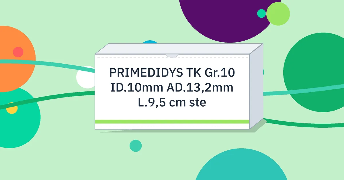 Symbolbild: Packung mit der Aufschrift PRIMEDIDYS TK Gr.10 ID.10mm AD.13,2mm L.9,5 cm ste (PZN 17249985) – Verfügbarkeit und Bezug in Apotheken in Frankfurt am Main
