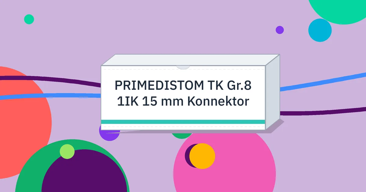 Symbolbild: Packung mit der Aufschrift PRIMEDISTOM TK Gr.8 1IK 15 mm Konnektor (PZN 10316715) – Verfügbarkeit und Bezug in Apotheken in Frankfurt am Main