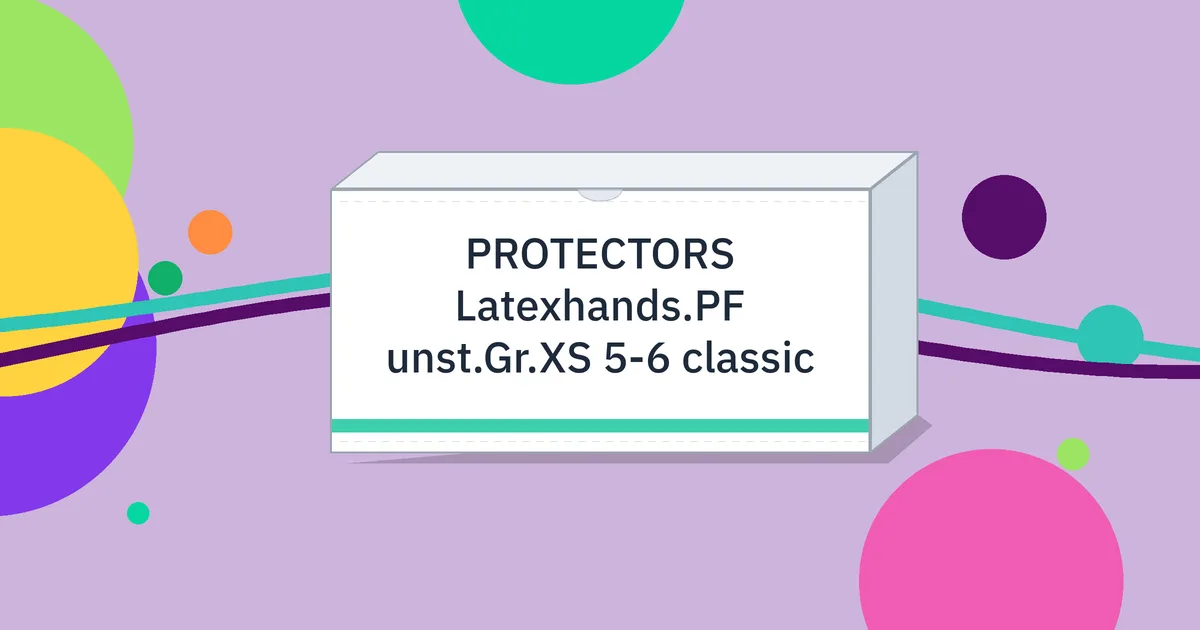 Symbolbild: Packung mit der Aufschrift PROTECTORS Latexhands.PF unst.Gr.XS 5-6 classic (PZN 04682887) – Verfügbarkeit und Bezug in Apotheken in Frankfurt am Main