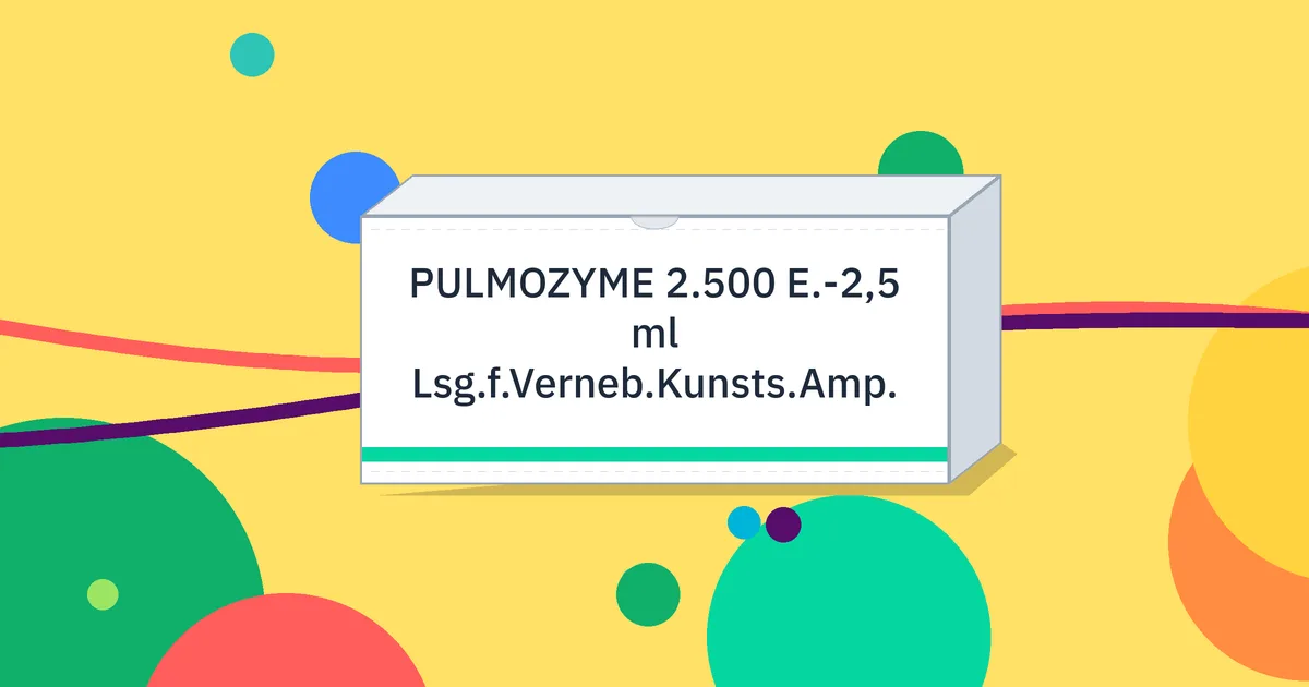 Symbolbild: Packung mit der Aufschrift PULMOZYME 2.500 E.-2,5 ml Lsg.f.Verneb.Kunsts.Amp. (PZN 05883889) – Verfügbarkeit und Bezug in Apotheken in Frankfurt am Main