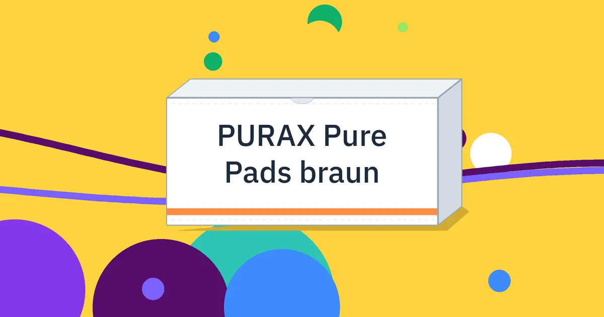 Symbolbild: Packung mit der Aufschrift PURAX Pure Pads braun (PZN 14243350) – Verfügbarkeit und Bezug in Apotheken in Frankfurt am Main