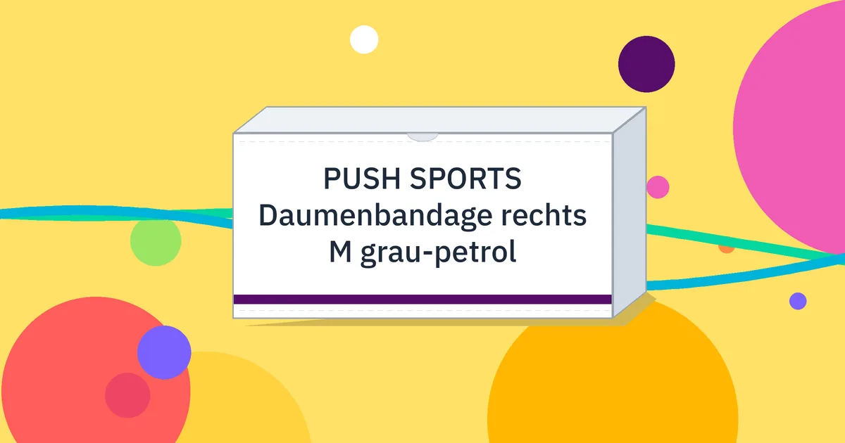 Symbolbild: Packung mit der Aufschrift PUSH SPORTS Daumenbandage rechts M grau-petrol (PZN 13821750) – Verfügbarkeit und Bezug in Apotheken in Frankfurt am Main