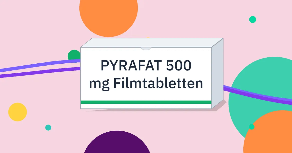 Symbolbild: Packung mit der Aufschrift PYRAFAT 500 mg Filmtabletten (PZN 07568436) – Verfügbarkeit und Bezug in Apotheken in Frankfurt am Main