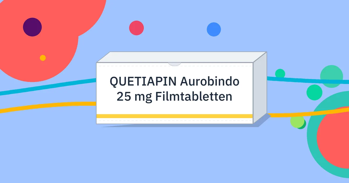 Symbolbild: Packung mit der Aufschrift QUETIAPIN Aurobindo 25 mg Filmtabletten (PZN 01339522) – Verfügbarkeit und Bezug in Apotheken in Frankfurt am Main