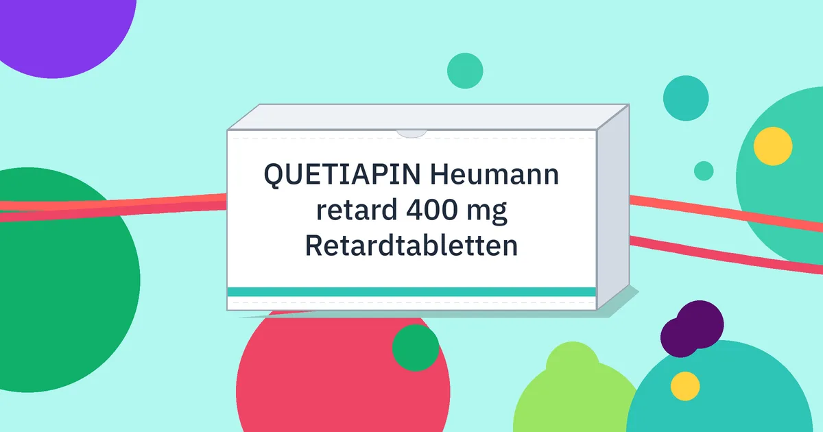 Symbolbild: Packung mit der Aufschrift QUETIAPIN Heumann retard 400 mg Retardtabletten (PZN 09232982) – Verfügbarkeit und Bezug in Apotheken in Frankfurt am Main