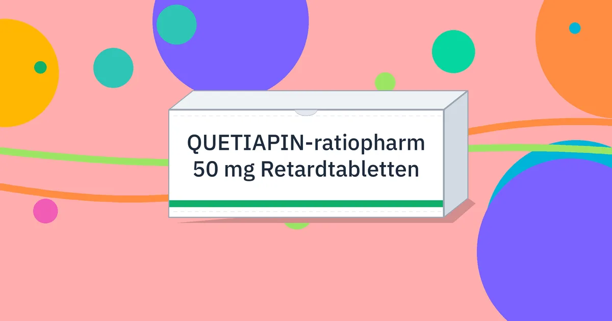 Symbolbild: Packung mit der Aufschrift QUETIAPIN-ratiopharm 50 mg Retardtabletten (PZN 09266946) – Verfügbarkeit und Bezug in Apotheken in Frankfurt am Main