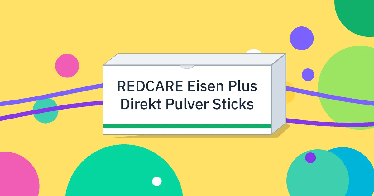 Symbolbild: Packung mit der Aufschrift REDCARE Eisen Plus Direkt Pulver Sticks (PZN 19342068) – Verfügbarkeit und Bezug in Apotheken in Frankfurt am Main