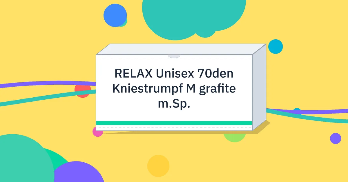Symbolbild: Packung mit der Aufschrift RELAX Unisex 70den Kniestrumpf M grafite m.Sp. (PZN 01379993) – Verfügbarkeit und Bezug in Apotheken in Frankfurt am Main