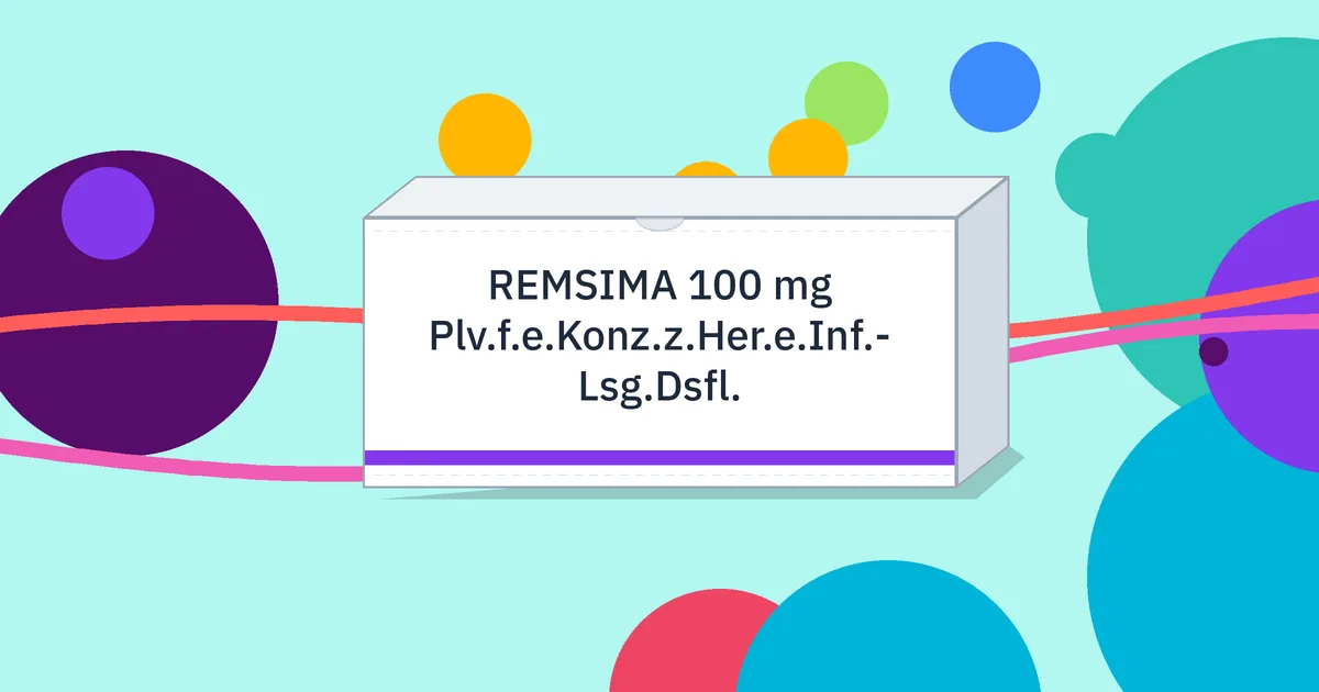 Symbolbild: Packung mit der Aufschrift REMSIMA 100 mg Plv.f.e.Konz.z.Her.e.Inf.-Lsg.Dsfl. (PZN 18766412) – Verfügbarkeit und Bezug in Apotheken in Frankfurt am Main