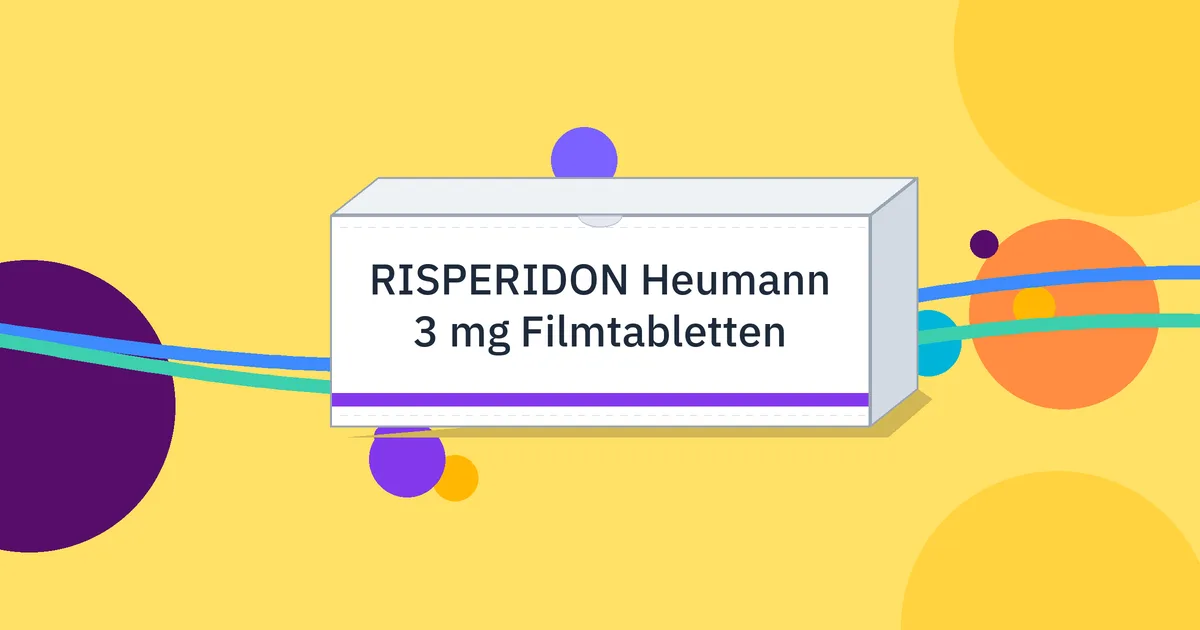 Symbolbild: Packung mit der Aufschrift RISPERIDON Heumann 3 mg Filmtabletten (PZN 01583854) – Verfügbarkeit und Bezug in Apotheken in Frankfurt am Main