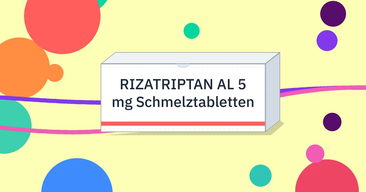 Symbolbild: Packung mit der Aufschrift RIZATRIPTAN AL 5 mg Schmelztabletten (PZN 01494808) – Verfügbarkeit und Bezug in Apotheken in Frankfurt am Main