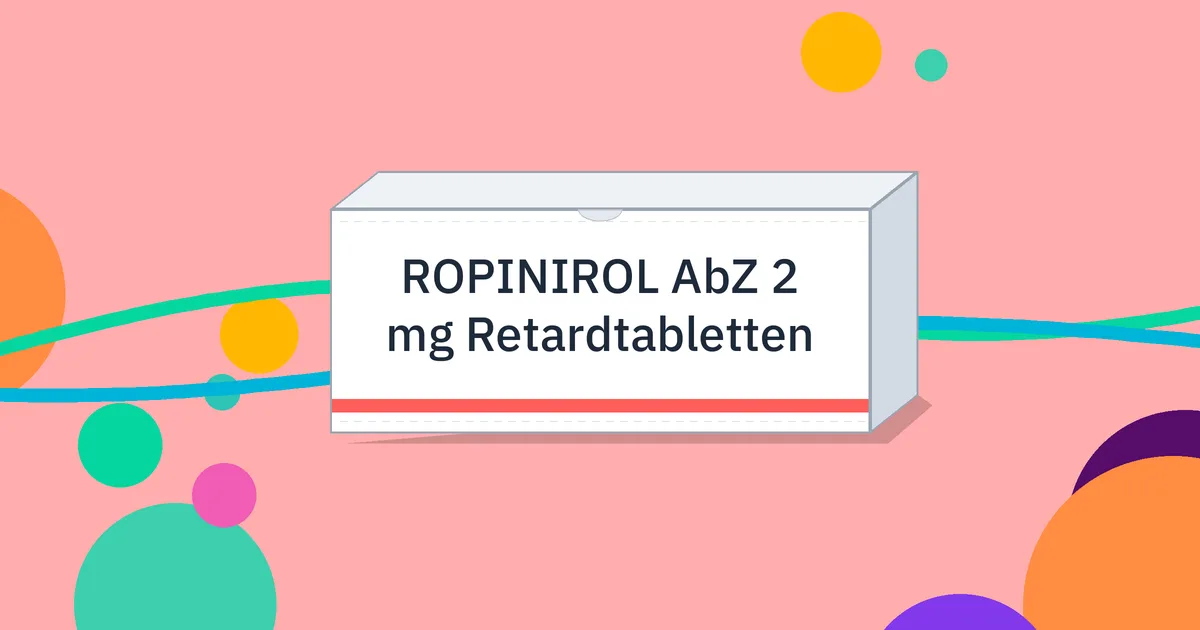 Symbolbild: Packung mit der Aufschrift ROPINIROL AbZ 2 mg Retardtabletten (PZN 20321930) – Verfügbarkeit und Bezug in Apotheken in Frankfurt am Main