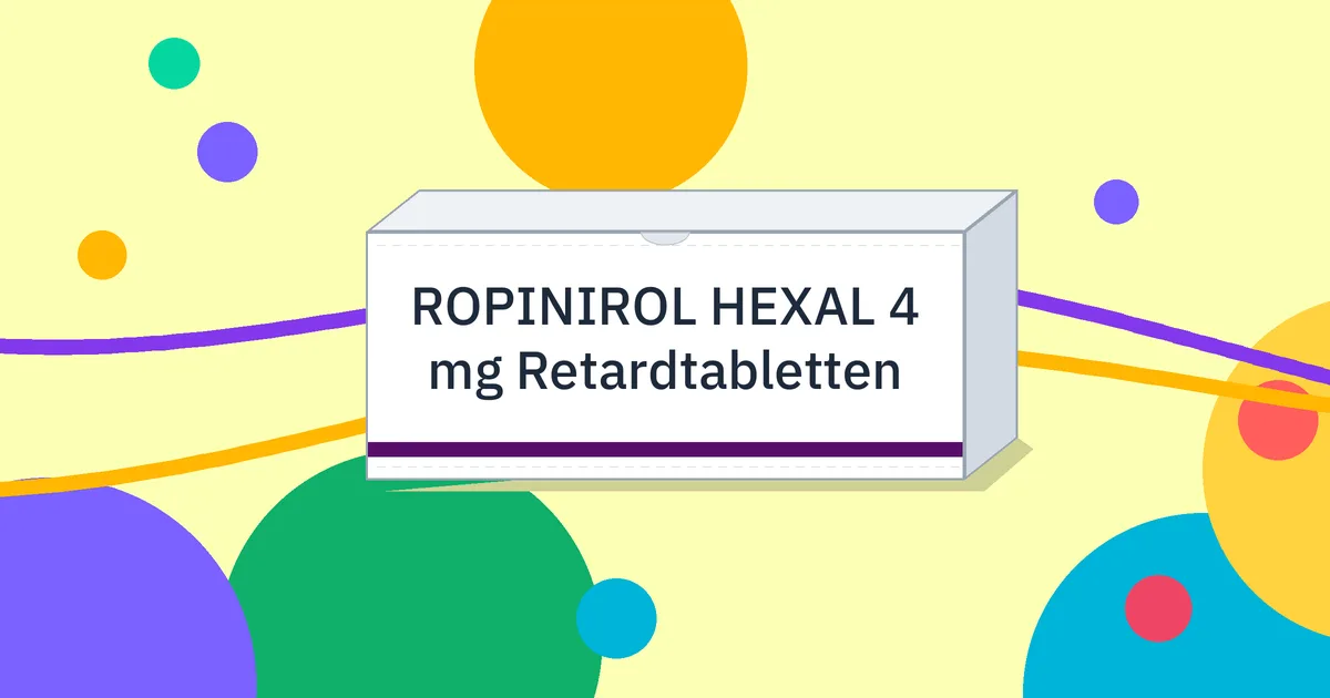 Symbolbild: Packung mit der Aufschrift ROPINIROL HEXAL 4 mg Retardtabletten (PZN 08840544) – Verfügbarkeit und Bezug in Apotheken in Frankfurt am Main