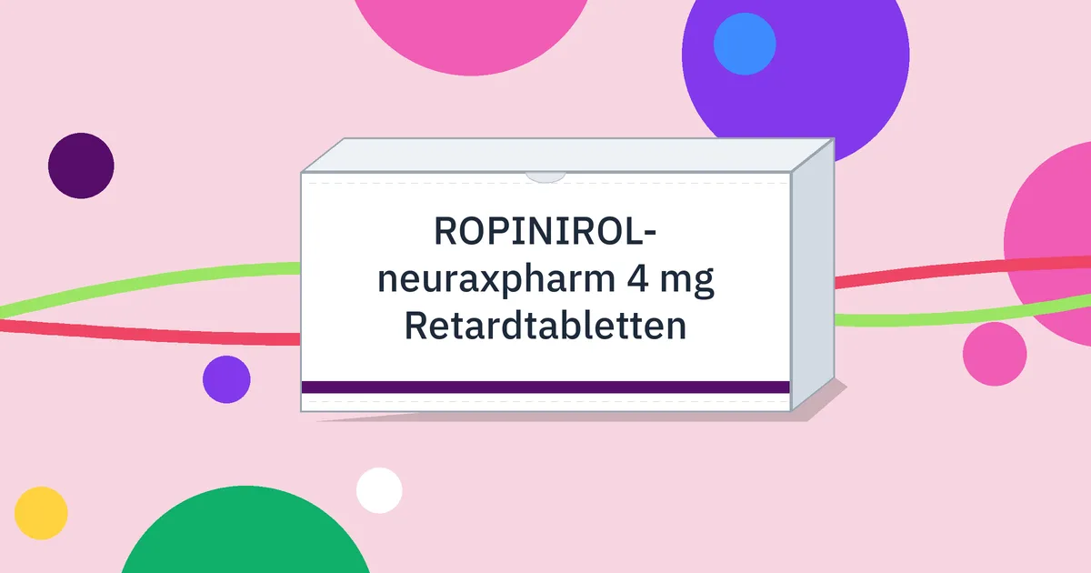 Symbolbild: Packung mit der Aufschrift ROPINIROL-neuraxpharm 4 mg Retardtabletten (PZN 09228710) – Verfügbarkeit und Bezug in Apotheken in Frankfurt am Main