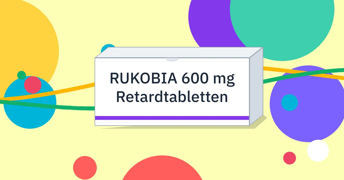 Symbolbild: Packung mit der Aufschrift RUKOBIA 600 mg Retardtabletten (PZN 16596928) – Verfügbarkeit und Bezug in Apotheken in Frankfurt am Main