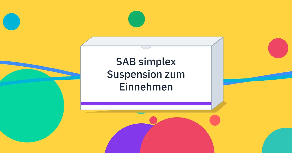 Symbolbild: Packung mit der Aufschrift SAB simplex Suspension zum Einnehmen (PZN 17293124) – Verfügbarkeit und Bezug in Apotheken in Frankfurt am Main