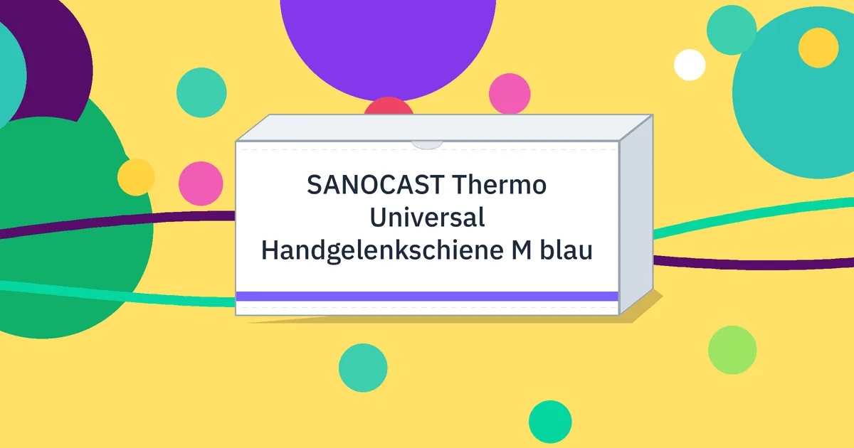 Symbolbild: Packung mit der Aufschrift SANOCAST Thermo Universal Handgelenkschiene M blau (PZN 15260416) – Verfügbarkeit und Bezug in Apotheken in Frankfurt am Main