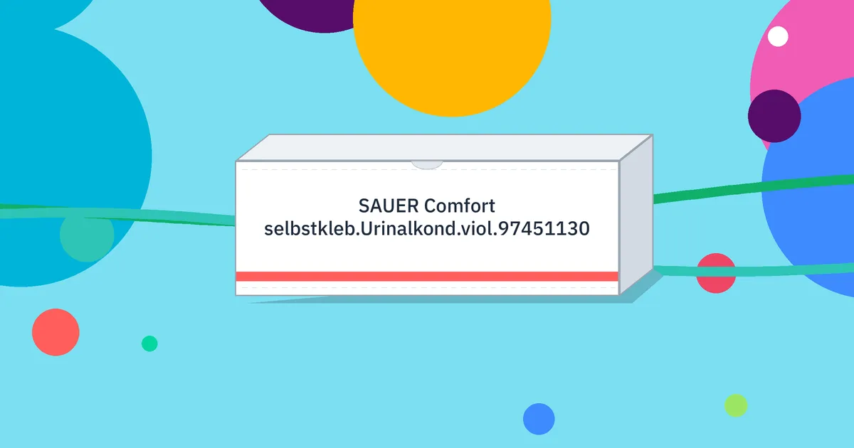 Symbolbild: Packung mit der Aufschrift SAUER Comfort selbstkleb.Urinalkond.viol.97451130 (PZN 11054677) – Verfügbarkeit und Bezug in Apotheken in Frankfurt am Main