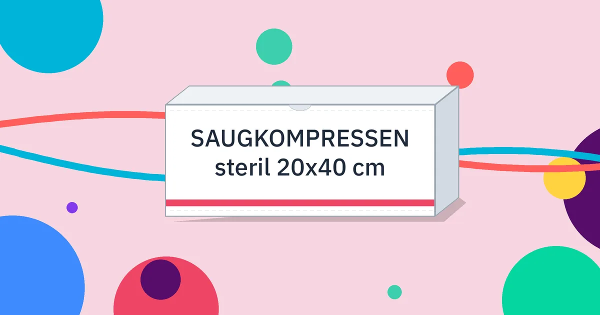 Symbolbild: Packung mit der Aufschrift SAUGKOMPRESSEN steril 20x40 cm (PZN 17562587) – Verfügbarkeit und Bezug in Apotheken in Frankfurt am Main