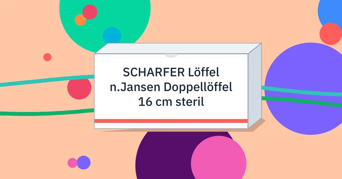 Symbolbild: Packung mit der Aufschrift SCHARFER Löffel n.Jansen Doppellöffel 16 cm steril (PZN 19978286) – Verfügbarkeit und Bezug in Apotheken in Frankfurt am Main