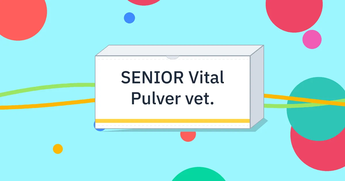 Symbolbild: Packung mit der Aufschrift SENIOR Vital Pulver vet. (PZN 08809758) – Verfügbarkeit und Bezug in Apotheken in Frankfurt am Main
