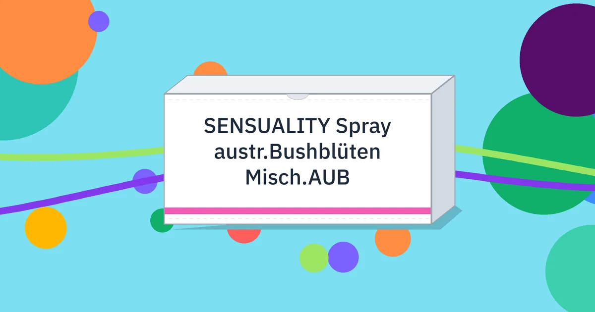 Symbolbild: Packung mit der Aufschrift SENSUALITY Spray austr.Bushblüten Misch.AUB (PZN 05046596) – Verfügbarkeit und Bezug in Apotheken in Frankfurt am Main