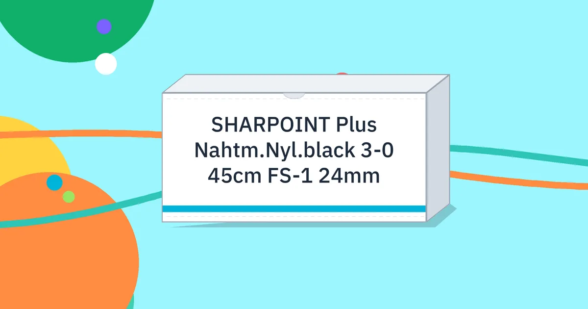 Symbolbild: Packung mit der Aufschrift SHARPOINT Plus Nahtm.Nyl.black 3-0 45cm FS-1 24mm (PZN 17984147) – Verfügbarkeit und Bezug in Apotheken in Frankfurt am Main