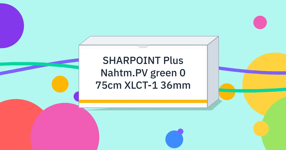 Symbolbild: Packung mit der Aufschrift SHARPOINT Plus Nahtm.PV green 0 75cm XLCT-1 36mm (PZN 17996311) – Verfügbarkeit und Bezug in Apotheken in Frankfurt am Main