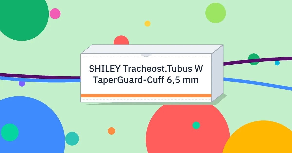 Symbolbild: Packung mit der Aufschrift SHILEY Tracheost.Tubus W TaperGuard-Cuff 6,5 mm (PZN 18410342) – Verfügbarkeit und Bezug in Apotheken in Frankfurt am Main