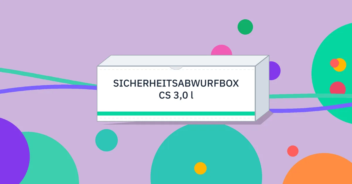 Symbolbild: Packung mit der Aufschrift SICHERHEITSABWURFBOX CS 3,0 l (PZN 06403259) – Verfügbarkeit und Bezug in Apotheken in Frankfurt am Main