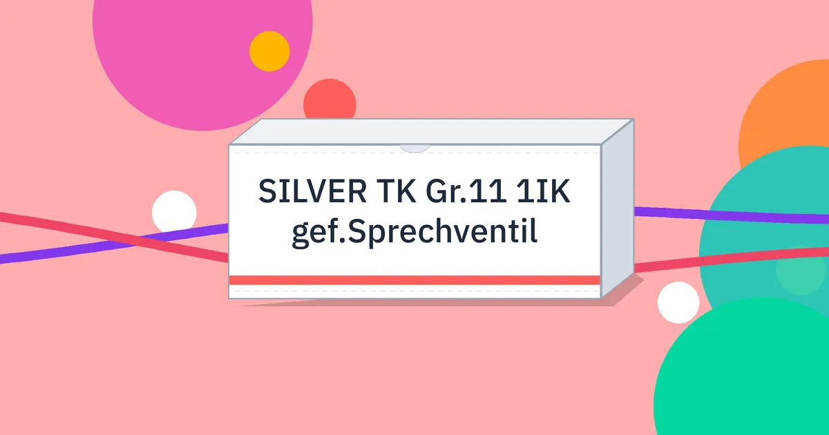 Symbolbild: Packung mit der Aufschrift SILVER TK Gr.11 1IK gef.Sprechventil (PZN 10210164) – Verfügbarkeit und Bezug in Apotheken in Frankfurt am Main