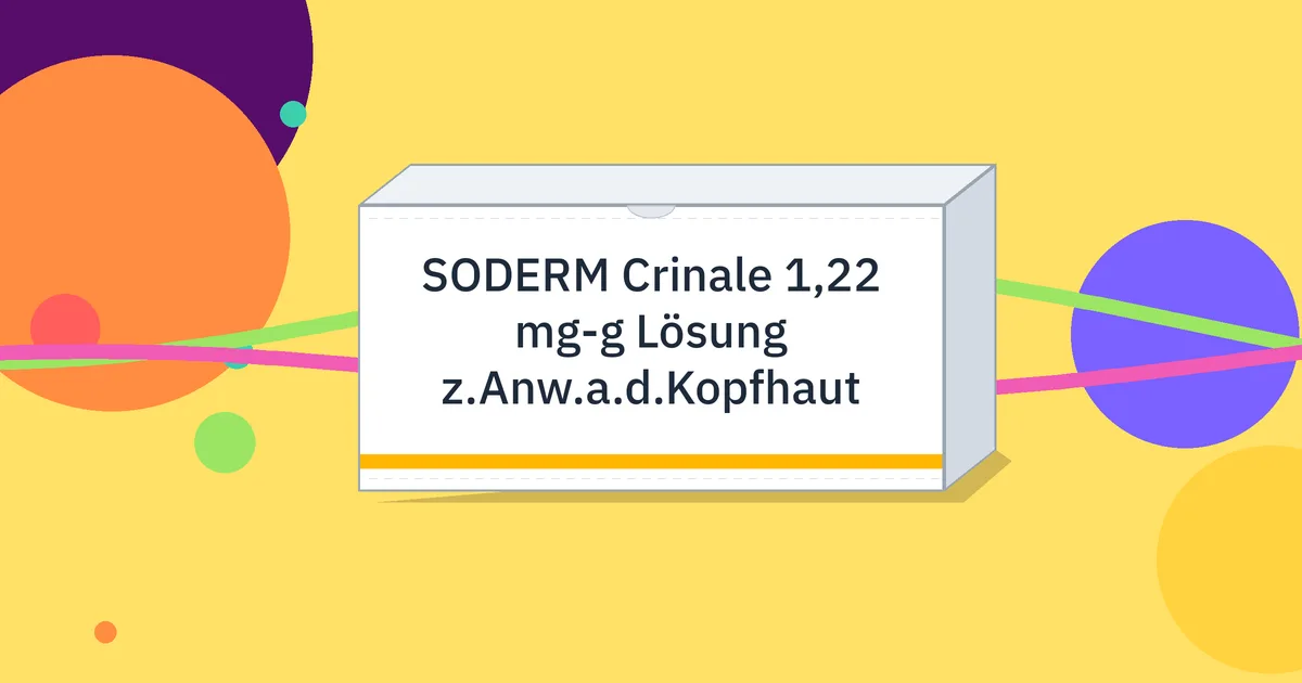 Symbolbild: Packung mit der Aufschrift SODERM Crinale 1,22 mg-g Lösung z.Anw.a.d.Kopfhaut (PZN 02051272) – Verfügbarkeit und Bezug in Apotheken in Frankfurt am Main