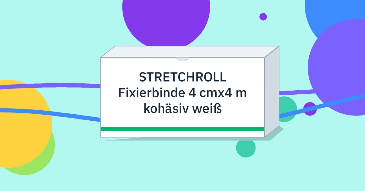 Symbolbild: Packung mit der Aufschrift STRETCHROLL Fixierbinde 4 cmx4 m kohäsiv weiß (PZN 05549185) – Verfügbarkeit und Bezug in Apotheken in Frankfurt am Main
