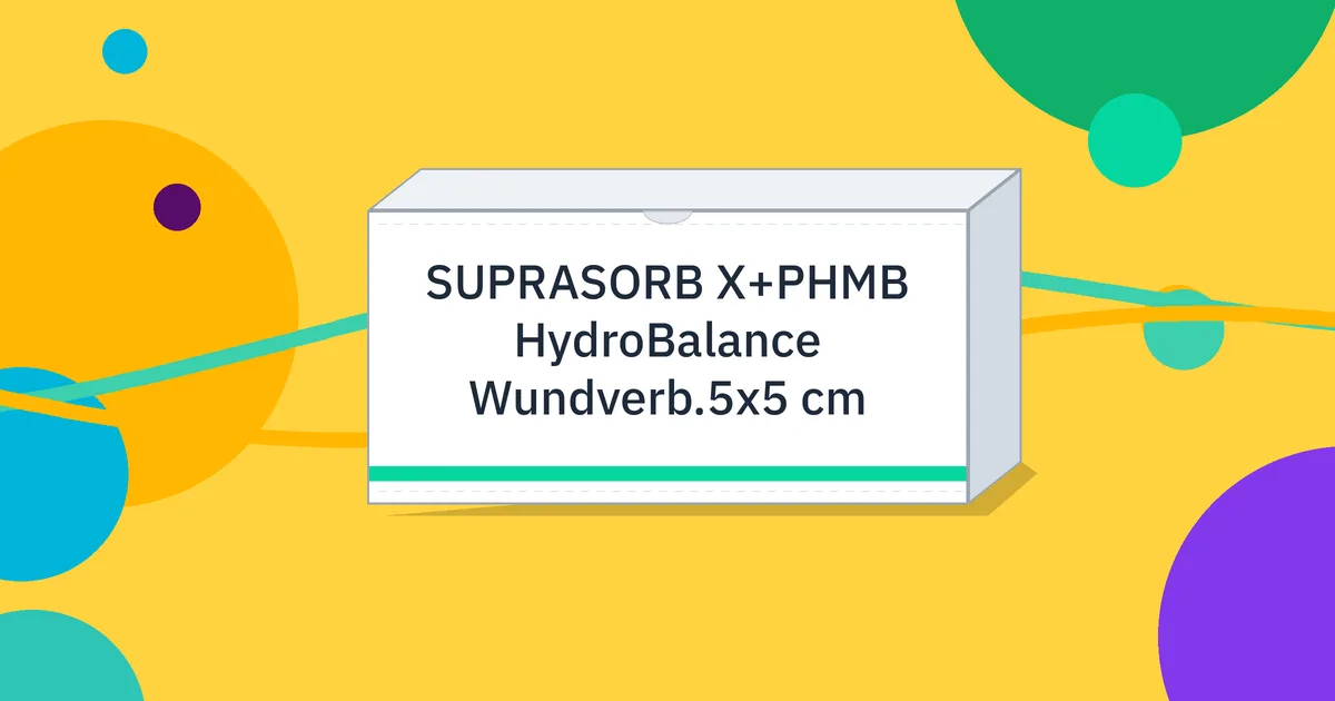 Symbolbild: Packung mit der Aufschrift SUPRASORB X+PHMB HydroBalance Wundverb.5x5 cm (PZN 07402380) – Verfügbarkeit und Bezug in Apotheken in Frankfurt am Main