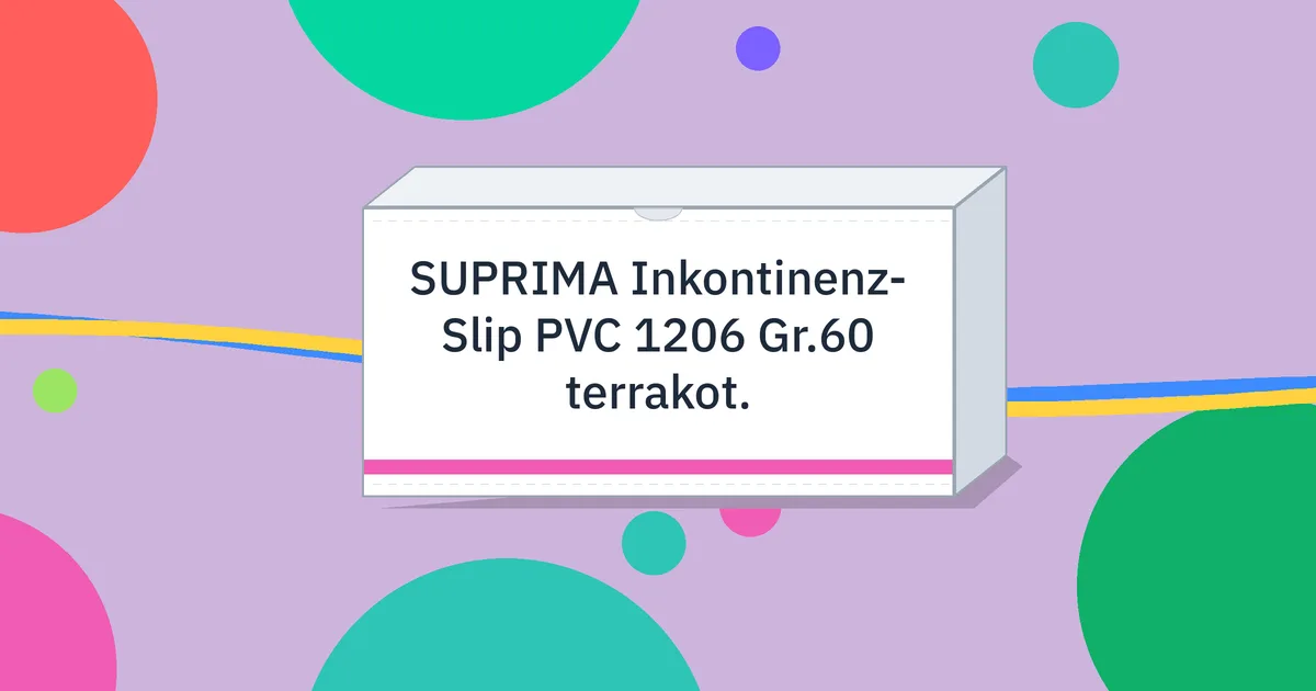 Symbolbild: Packung mit der Aufschrift SUPRIMA Inkontinenz-Slip PVC 1206 Gr.60 terrakot. (PZN 00417823) – Verfügbarkeit und Bezug in Apotheken in Frankfurt am Main