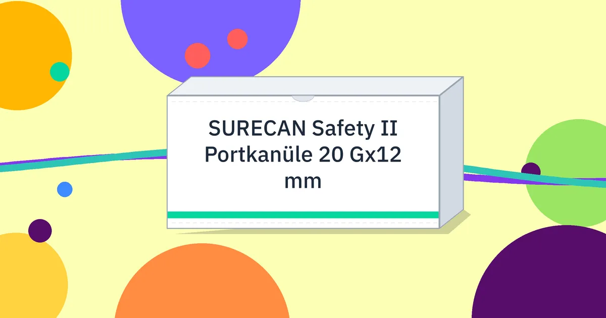 Symbolbild: Packung mit der Aufschrift SURECAN Safety II Portkanüle 20 Gx12 mm (PZN 13649529) – Verfügbarkeit und Bezug in Apotheken in Frankfurt am Main