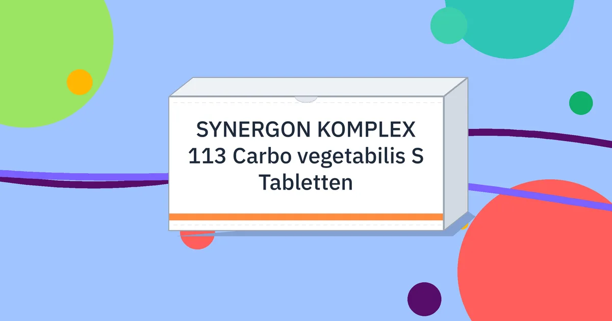 Symbolbild: Packung mit der Aufschrift SYNERGON KOMPLEX 113 Carbo vegetabilis S Tabletten (PZN 18489450) – Verfügbarkeit und Bezug in Apotheken in Frankfurt am Main